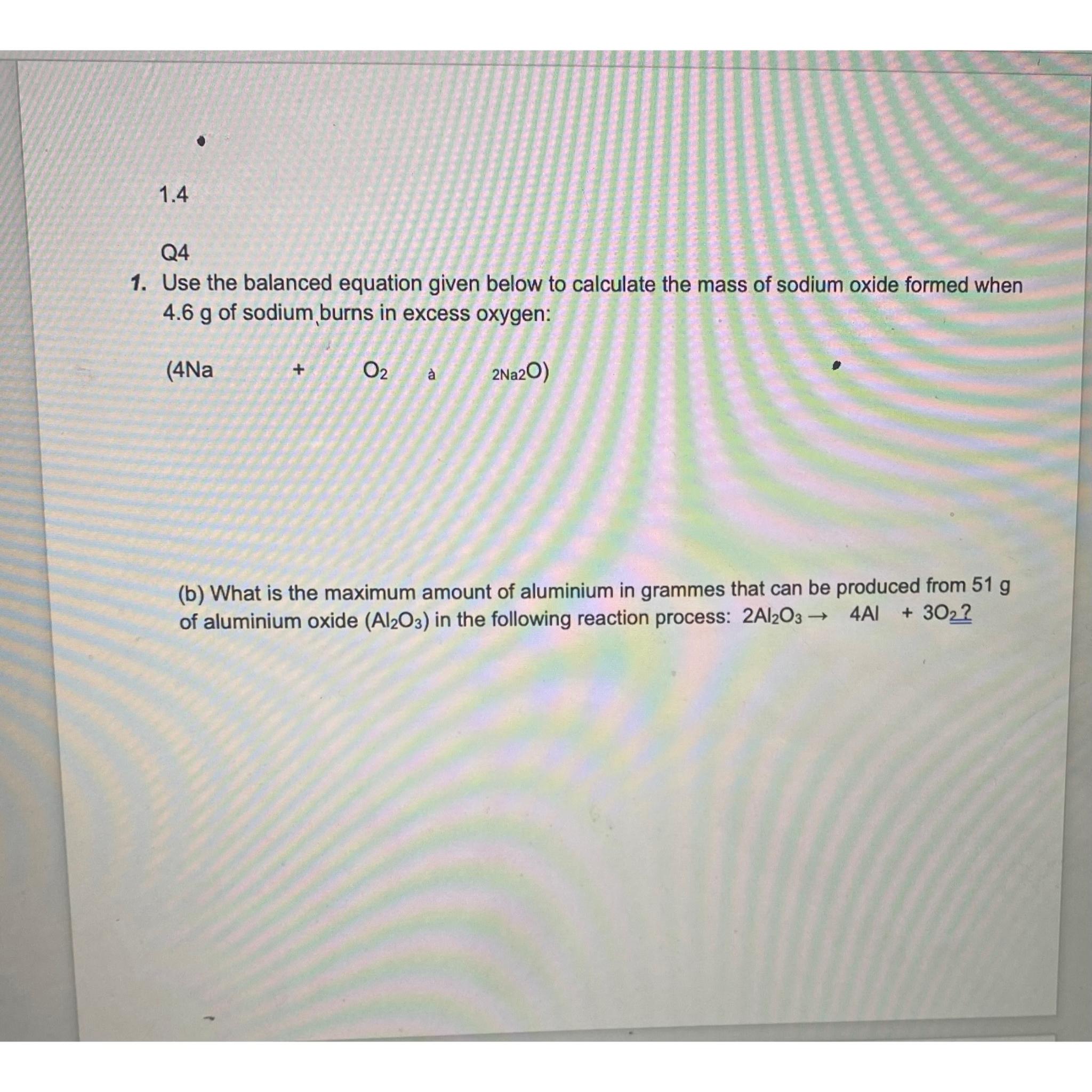 Solved 1.4Q4Use the balanced equation given below to | Chegg.com