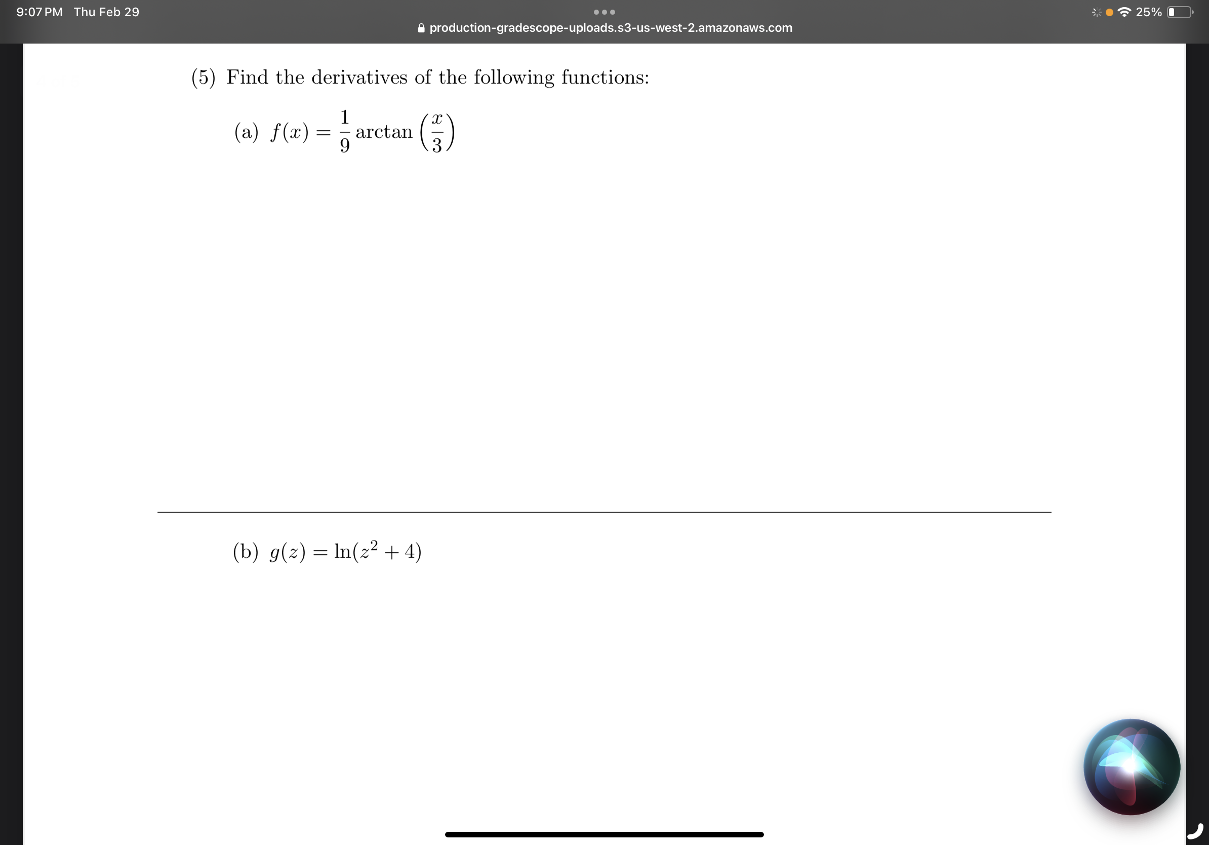 Solved (5) ﻿Find the derivatives of the following | Chegg.com