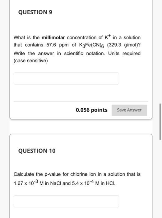 Solved What is the millimolar concentration of K+in a | Chegg.com