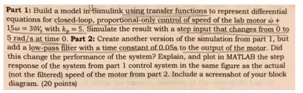 Solved Part 1: Build a model in Simulink using transfer | Chegg.com