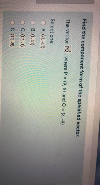 Solved Find the component form of the specified vector. The | Chegg.com