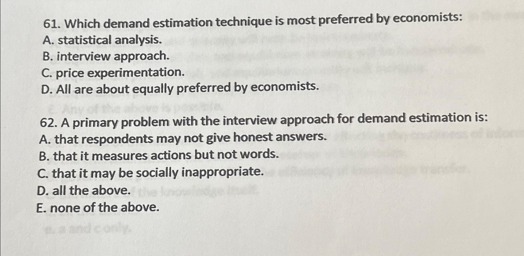 Solved Which demand estimation technique is most preferred | Chegg.com