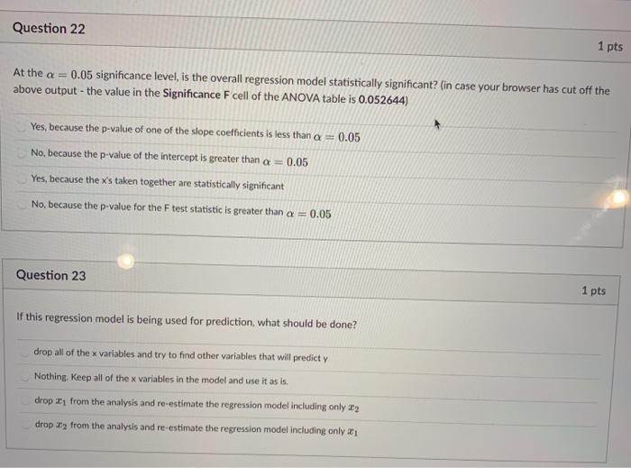 Solved ion 22 1 Pts At The A 0 05 Significance Level Chegg