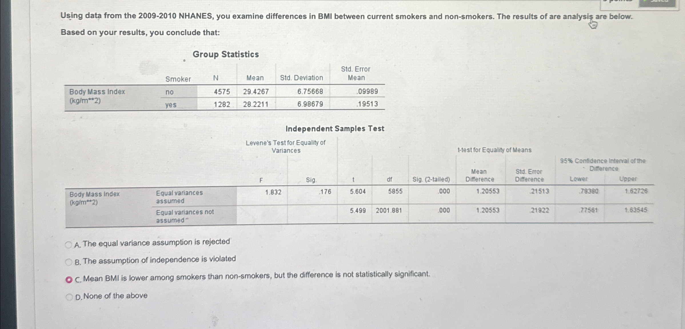 Solved Ussing data from the 2009-2010 ﻿NHANES, you examine | Chegg.com