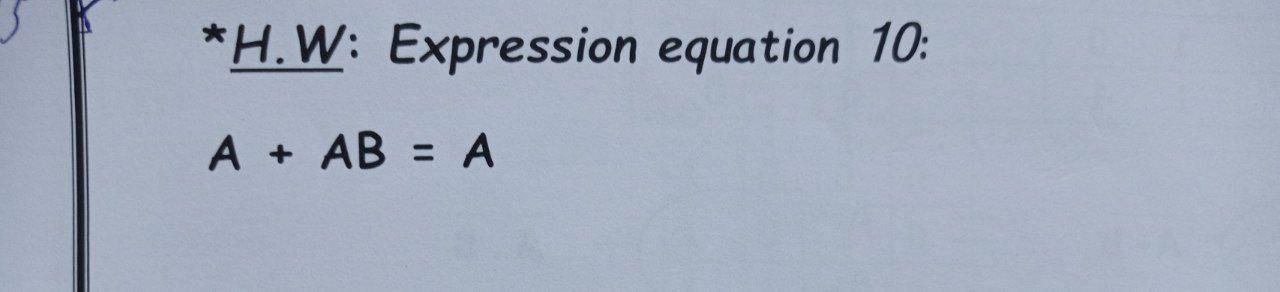 Solved *H.W: Expression equation 10: A + AB = A | Chegg.com