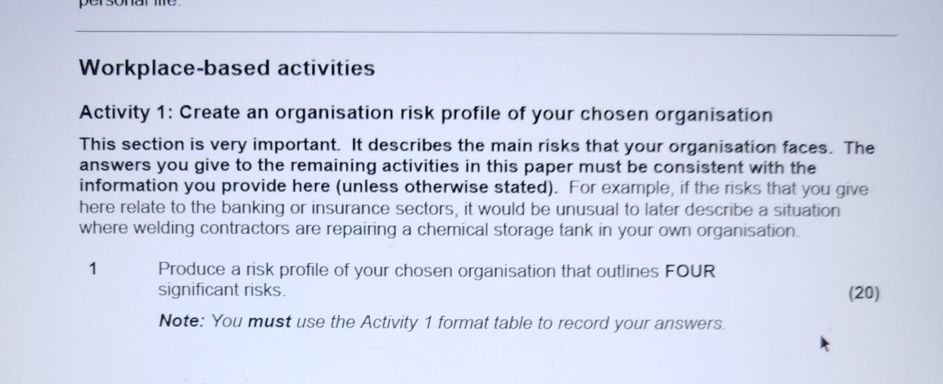 Solved Workplace-based activities Activity 1: Create an | Chegg.com