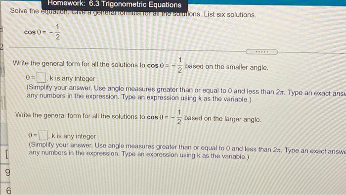 Solved Homework: 6.3 Trigonometric Equations Solve the | Chegg.com