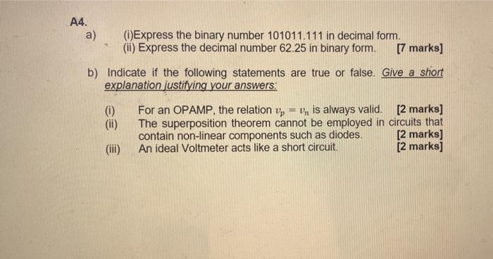 Solved A4. a) (1) Express the binary number 101011.111 in | Chegg.com