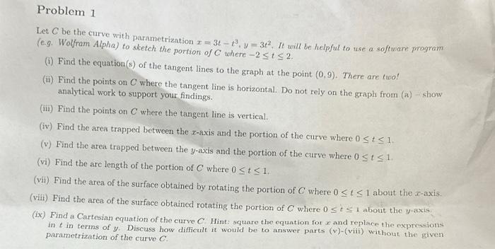 Solved Let C be the curve with parametrization | Chegg.com