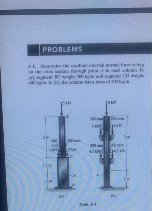 Solved 1-1. Determine the resultant internal normal force | Chegg.com