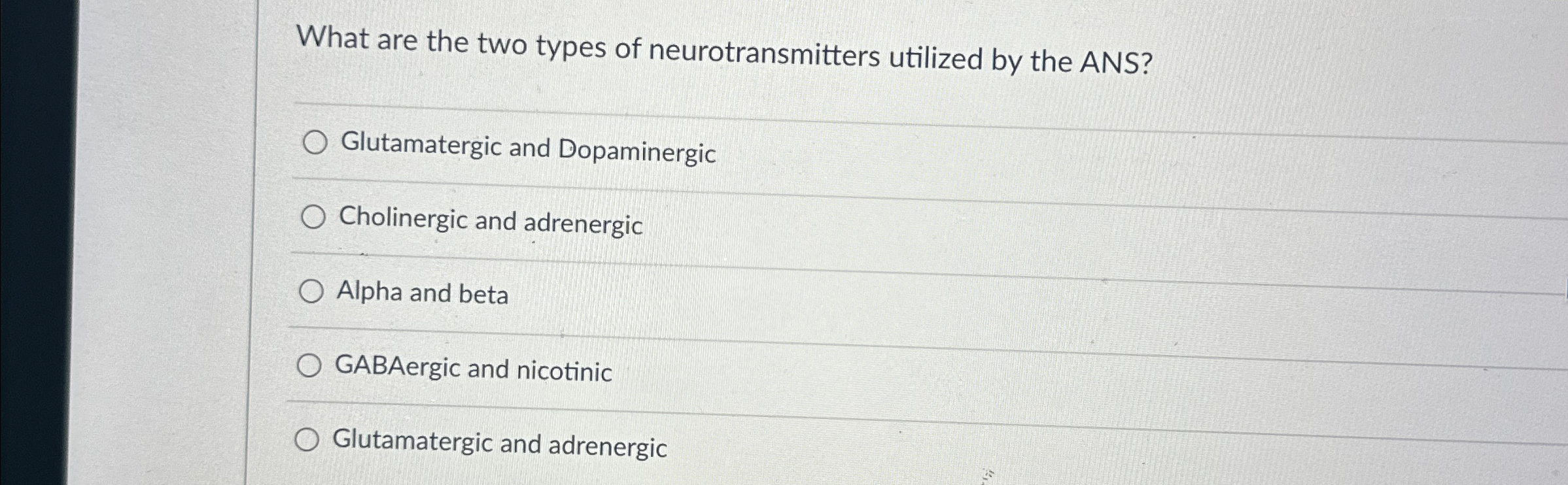 Solved What are the two types of neurotransmitters utilized | Chegg.com