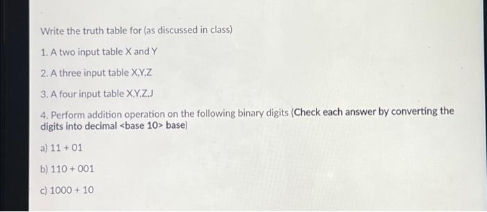 Solved Write the truth table for (as discussed in class) 1. | Chegg.com