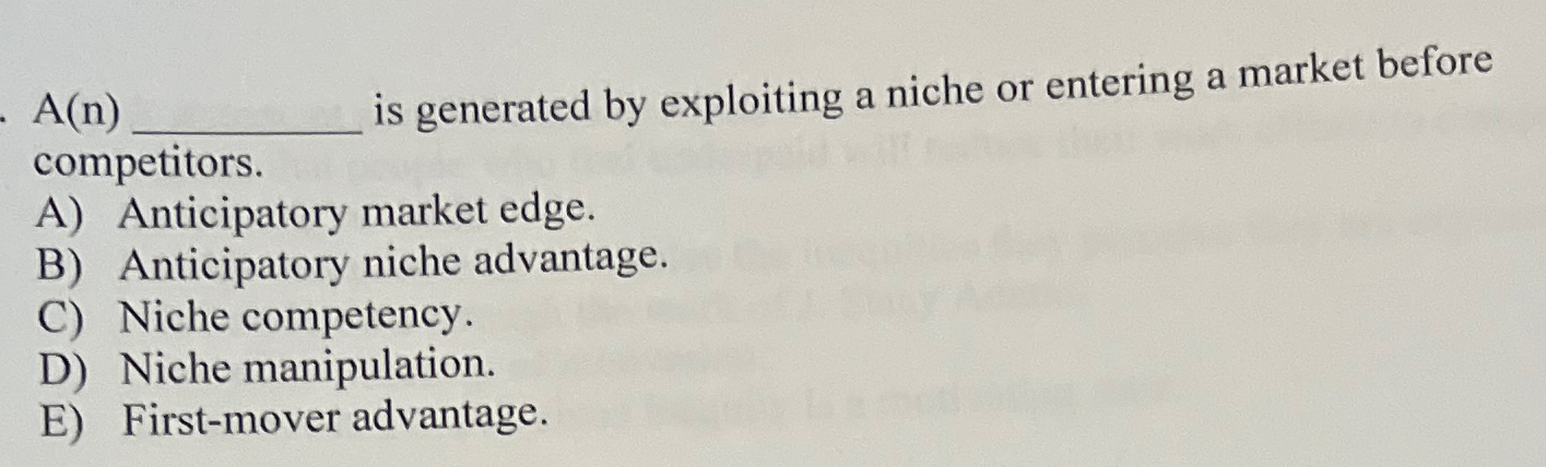 Solved A(n) ﻿is generated by exploiting a niche or entering | Chegg.com