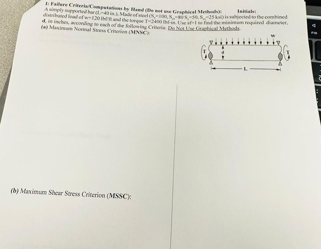 Solved I: Failure Criteria/Computations by Hand (Do not use | Chegg.com
