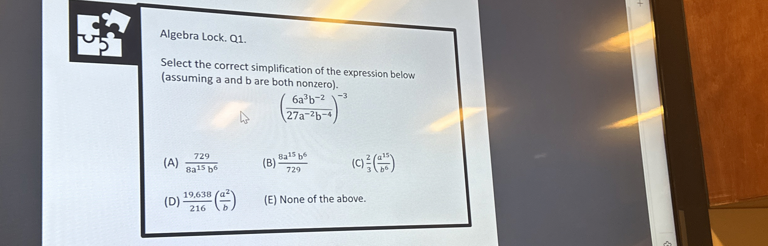 Solved Algebra Lock. Q1.Select the correct simplification of | Chegg.com