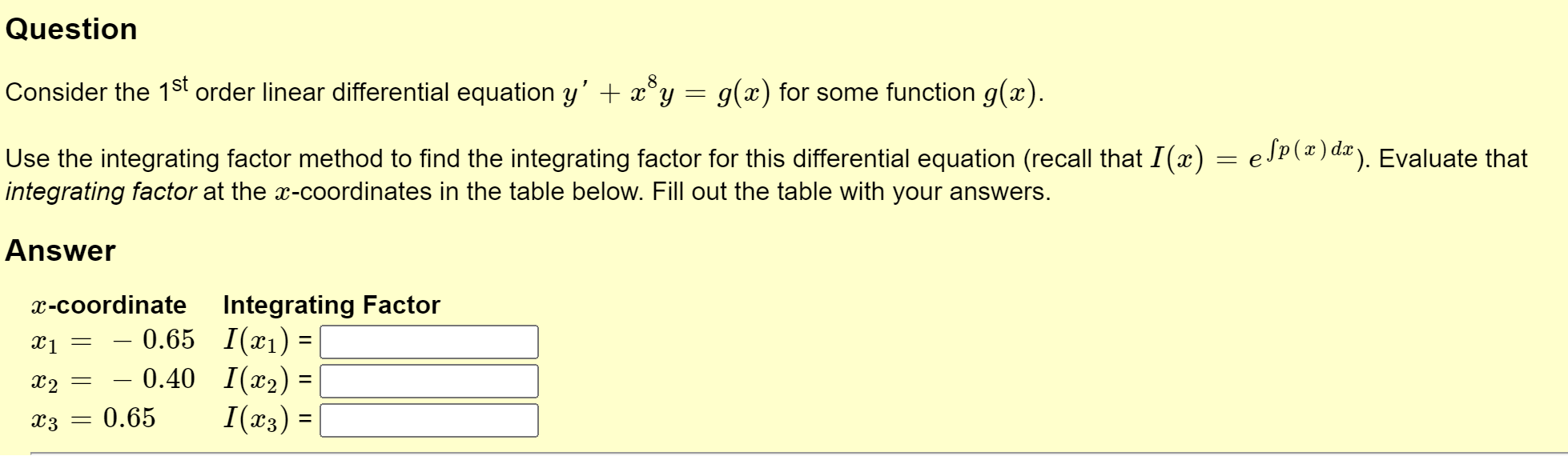 Solved QuestionConsider the 1st ﻿order linear differential | Chegg.com