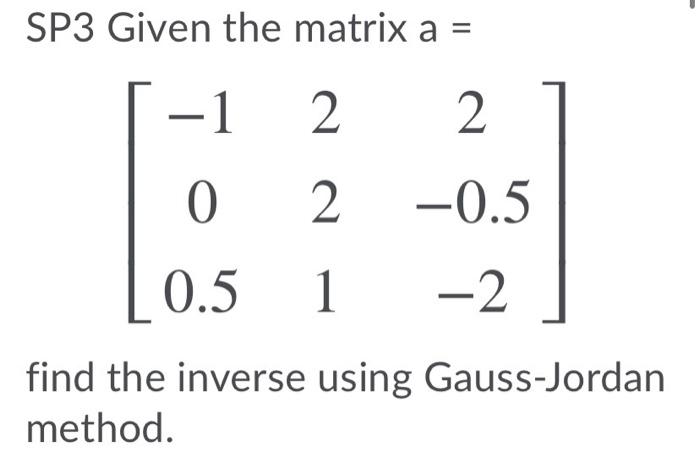 Solved SP6 Find the condition number of the matrix from SP3 | Chegg.com