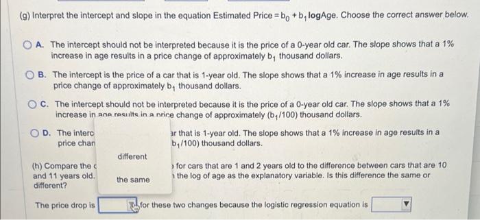Solved Cars depreciate over time. The accompanying data show | Chegg.com