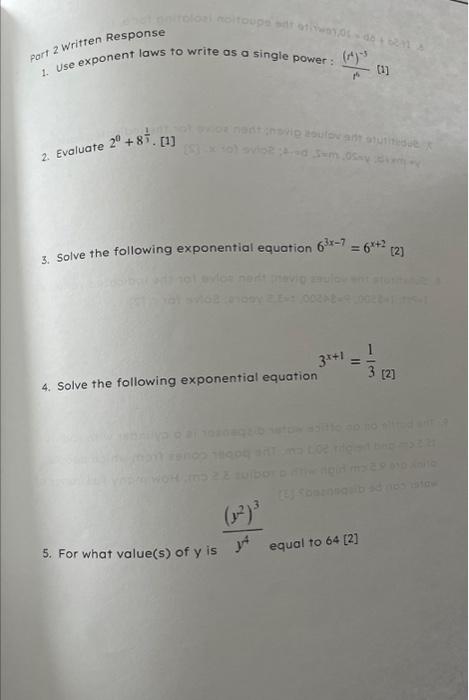 Solved part 2 Written Response 1. Use exponent laws to write | Chegg.com