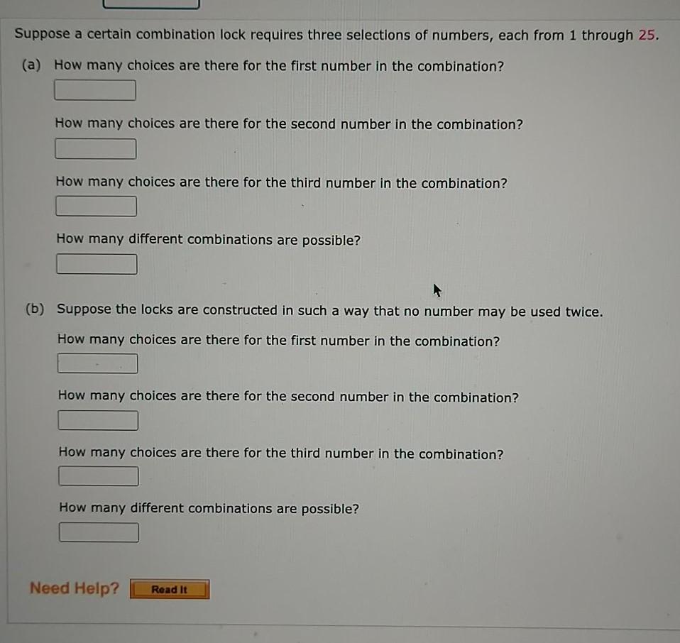 Solved Suppose a certain combination lock requires three | Chegg.com Solved Suppose a certain combination lock requires three | Chegg.com