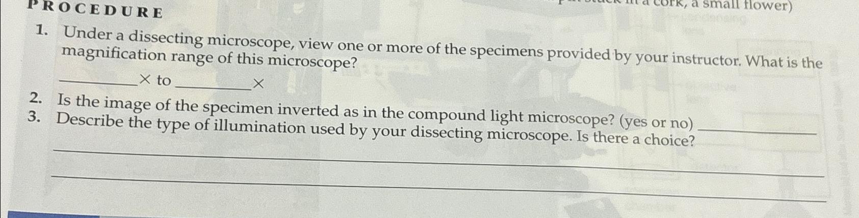 Solved PROCEDUREUnder a dissecting microscope, view one or | Chegg.com