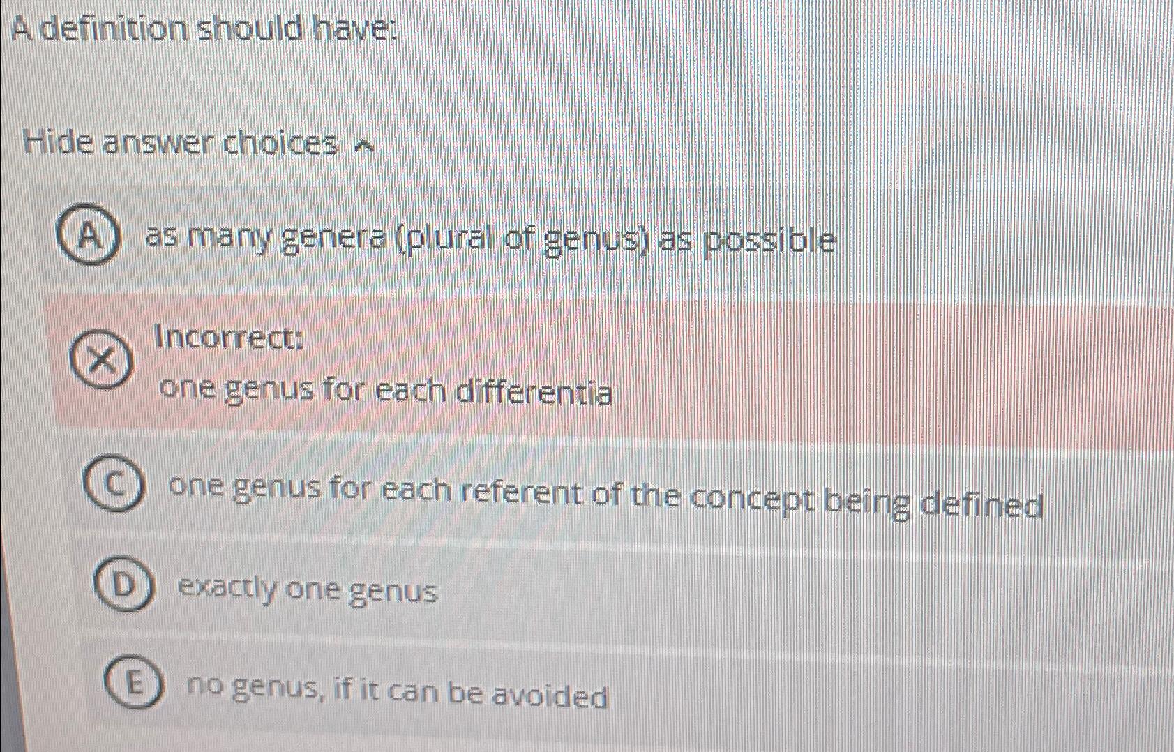 Solved A definition should have:Hide answer choices uarras | Chegg.com