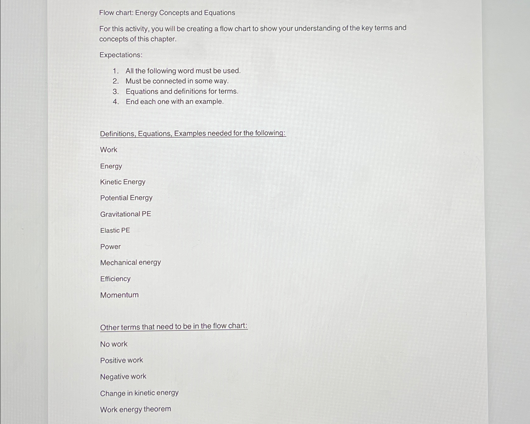Flow chart: Energy Concepts and EquationsFor this | Chegg.com