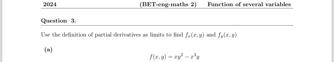 Solved Use the definition of partial derivatives as limits | Chegg.com