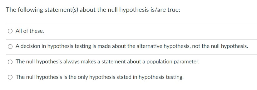 Solved The following statement(s) ﻿about the null hypothesis | Chegg.com