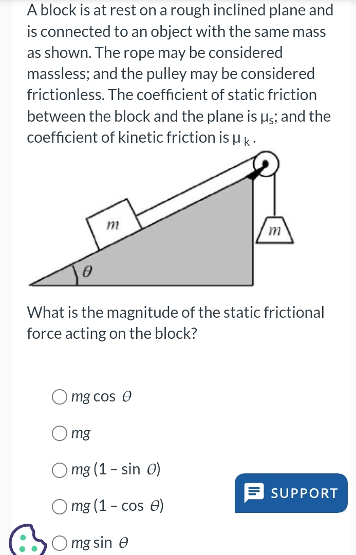 Solved A block is at rest on a rough inclined plane and is | Chegg.com