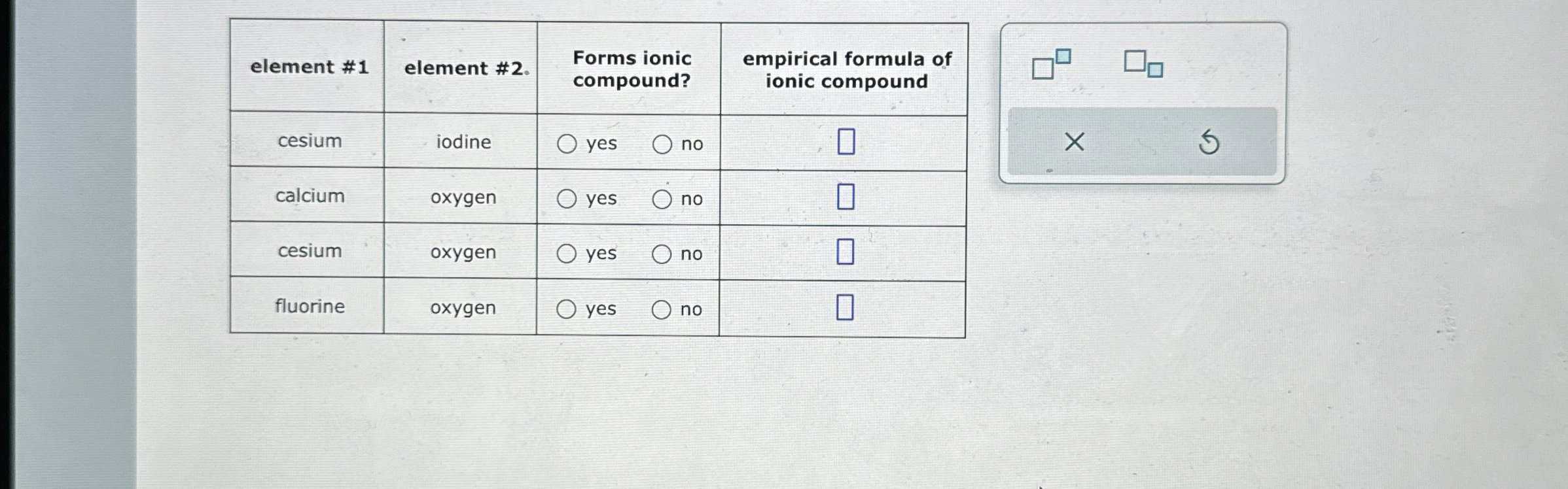 Solved \table[[element #1,\table[[element | Chegg.com