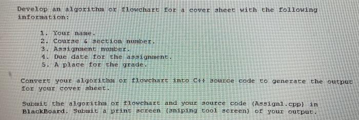 Solved Develop an algorithm or flowchart for a cover sheet | Chegg.com
