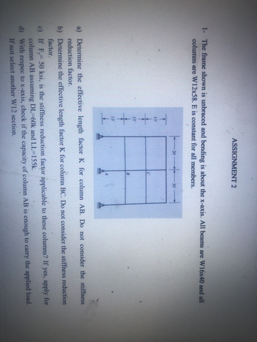 Solved ASSIGNMENT 2 1- The frame shown is unbraced and | Chegg.com