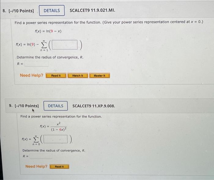 Solved 8. [-/10 Points) DETAILS SCALCET9 11.9.021.MI. Find a | Chegg.com Solved 8. [-/10 Points) DETAILS SCALCET9 11.9.021.MI. Find a | Chegg.com
