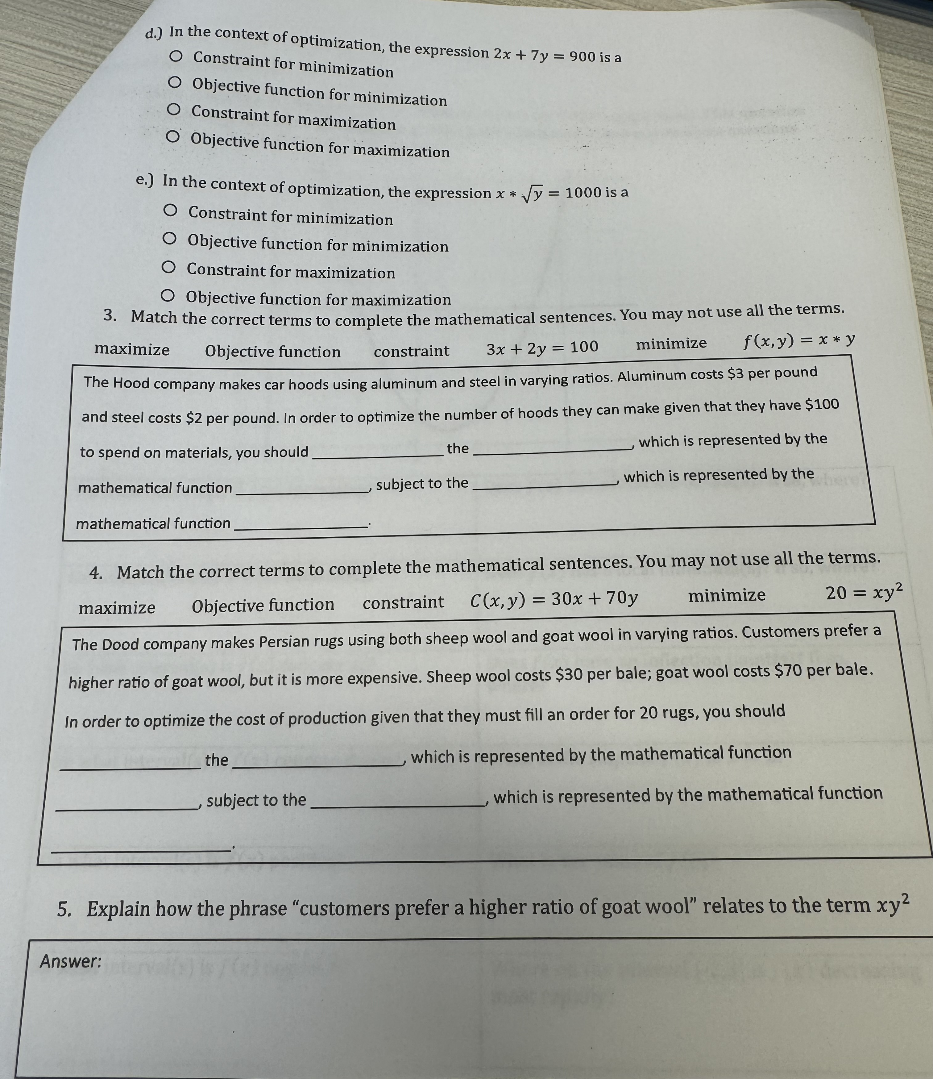 Solved d.) ﻿In the context of optimization, the expression | Chegg.com