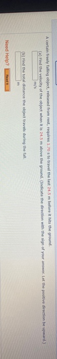 Solved A certain freely falling object, released from rest, | Chegg.com
