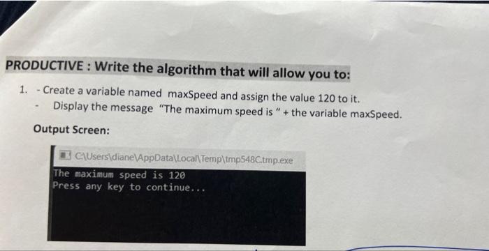 PRODUCTIVE : Write the algorithm that will allow you | Chegg.com