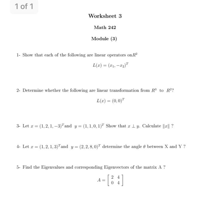 Solved 1 of 1 Worksheet 3 Math 242 Module (3) 1- Show that | Chegg.com