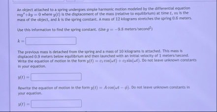 Solved An object attached to a spring undergoes simple | Chegg.com