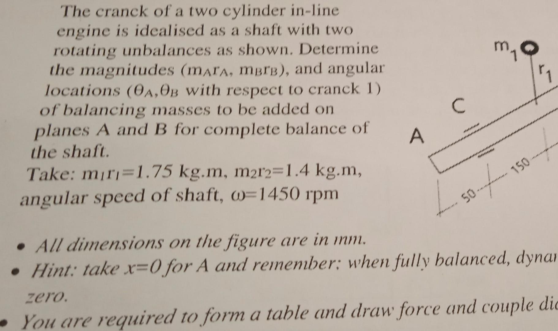 Solved m, " 1 The cranck of a two cylinder in-line engine is | Chegg.com