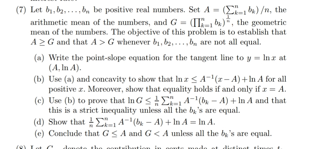 Solved (7) ﻿Let b1,b2,dots,bn ﻿be positive real numbers. Set | Chegg.com