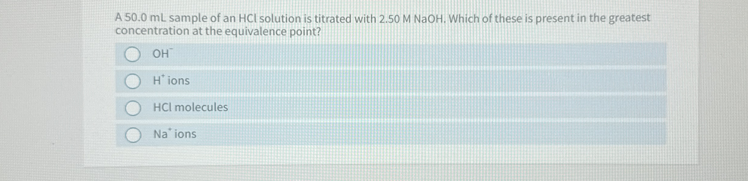 Solved A 50.0 ﻿mL sample of an HCl solution is titrated with | Chegg.com