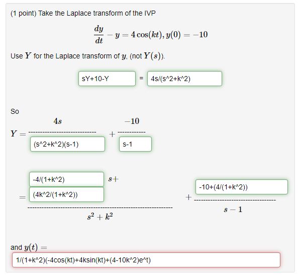 Solved (1 ﻿point) ﻿Take the Laplace transform of the | Chegg.com