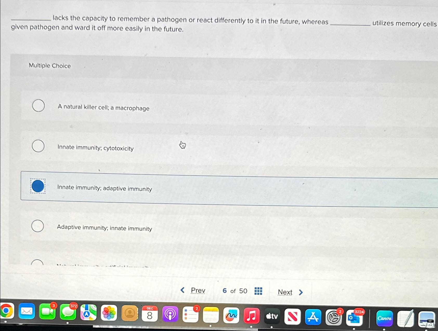 Solved lacks the capacity to remember a pathogen or react | Chegg.com