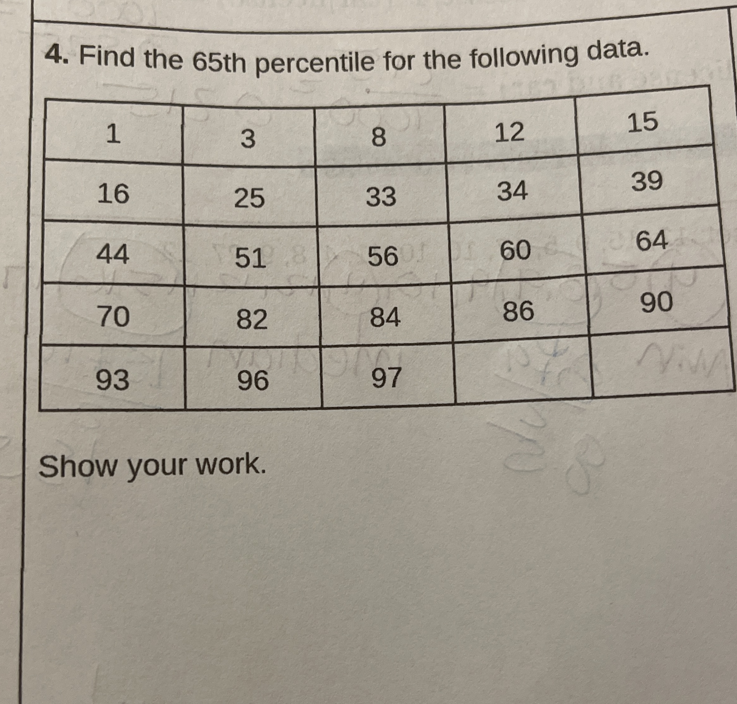 Solved Find the 65 ﻿th percentile for the following | Chegg.com