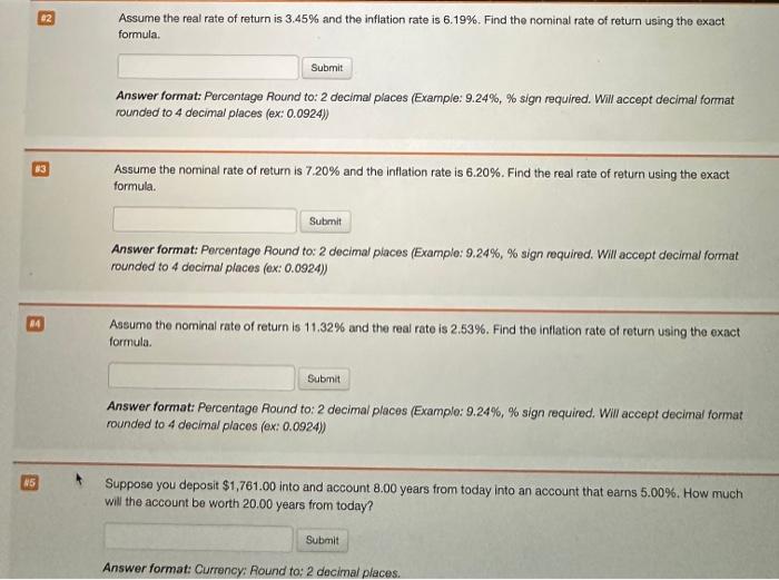 Solved Assume the real rate of return is 3.45% and the | Chegg.com