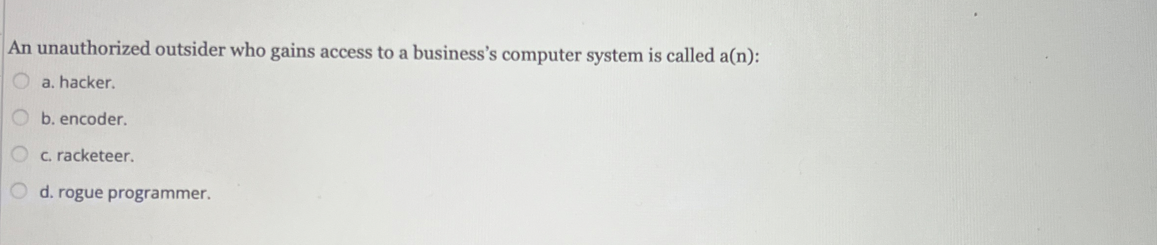 Solved An unauthorized outsider who gains access to a | Chegg.com