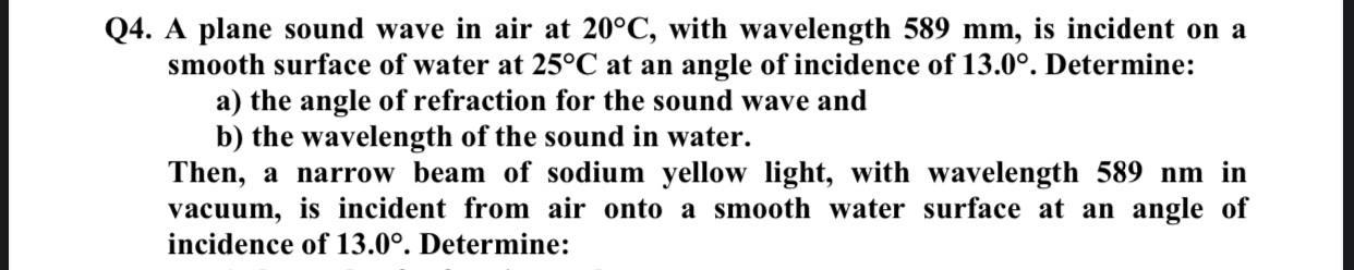 Solved Q4. A plane sound wave in air at 20°C, with | Chegg.com