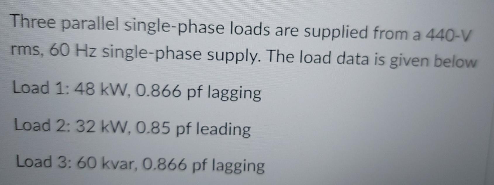Solved Three parallel single-phase loads are supplied from a | Chegg.com