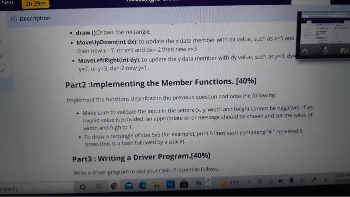 Solved Description Rectangle Class Part1 :Defining the Class | Chegg.com